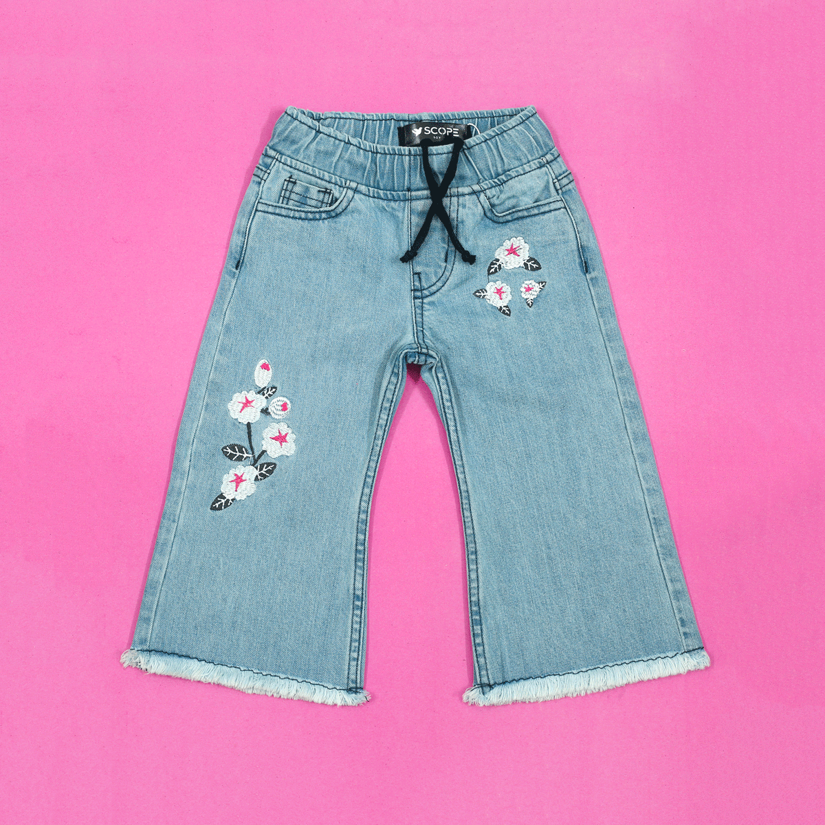 Light Blue Bell Bottom Flower Pants – BonBon.pk