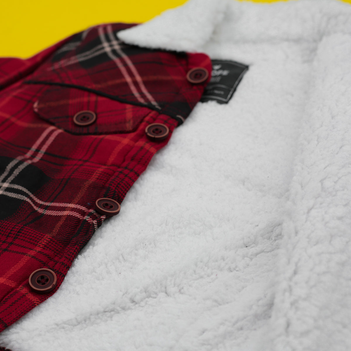 Red Checkered Falalen Jacket With Fur – BonBon.pk